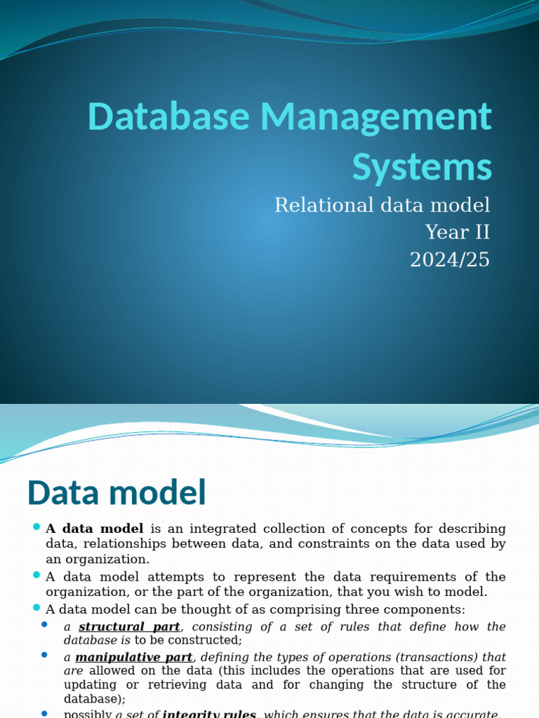 Database Management Systems: Relational Data Model Year II 2024/25 | PDF | Relational Database ...