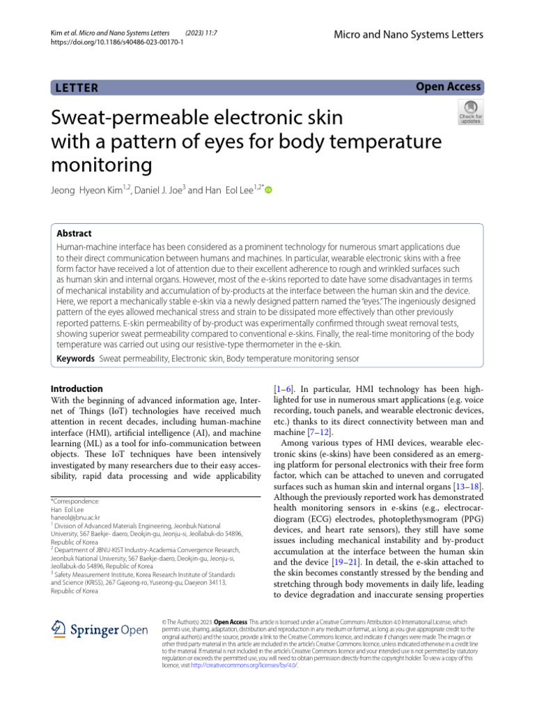 Sweat-Permeable E-Skin for Temperature Monitoring | PDF | Thin Film ...