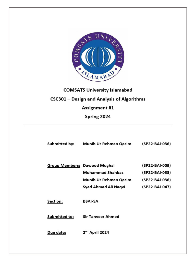 Design and Analysis of Algorithms - Assignment #1 - (SP22-BAI-036) | PDF