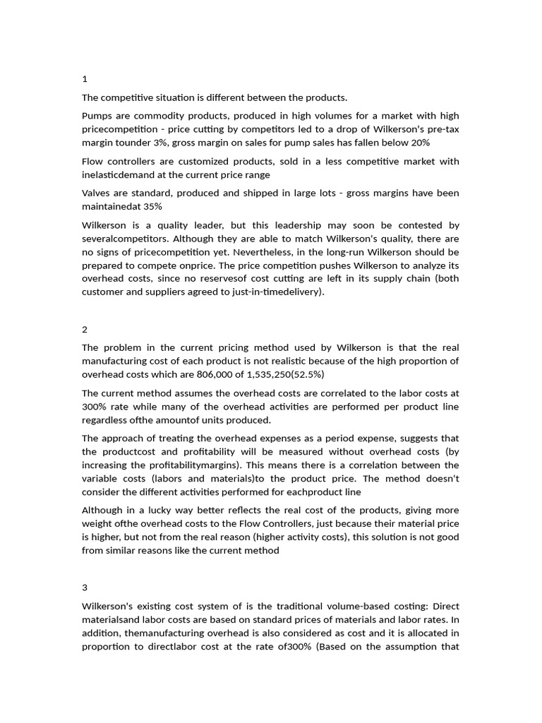 Wilkerson Case Study Final1 | PDF | Gross Margin | Cost