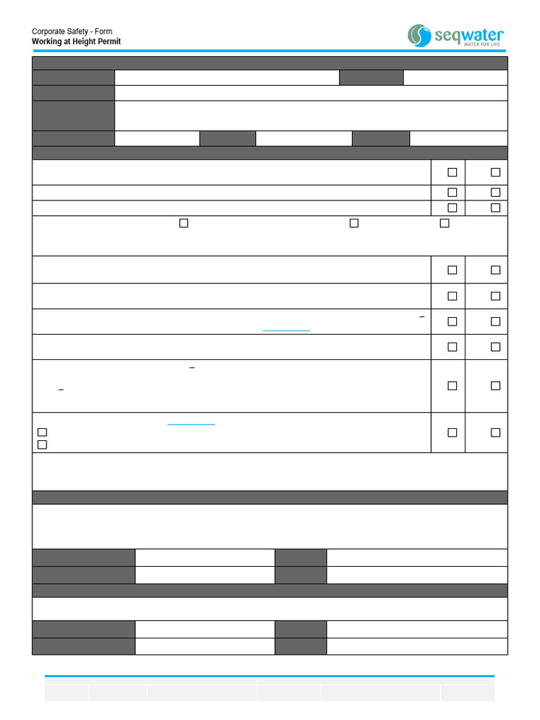 Work at Height Permit Form | PDF | Safety