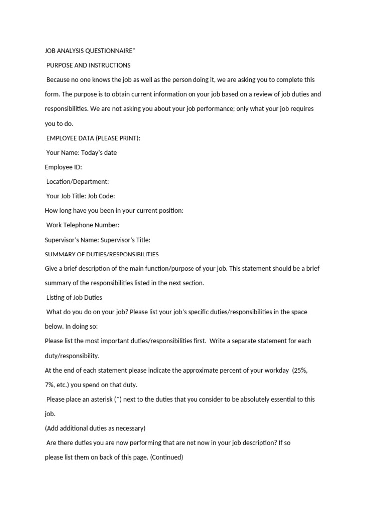 Employee Job Analysis Form | PDF | Occupational Safety And Health ...