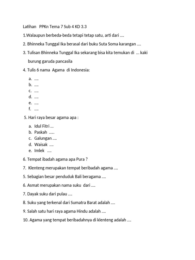 Latihan PPKN Tema 7 Sub 4 KD 3.3 | PDF