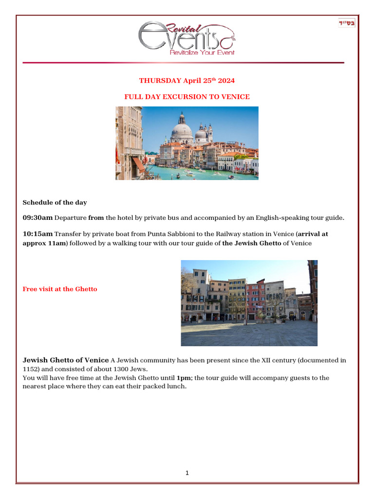 PPesach Program Excursions - Italy 2024 | PDF | Venice