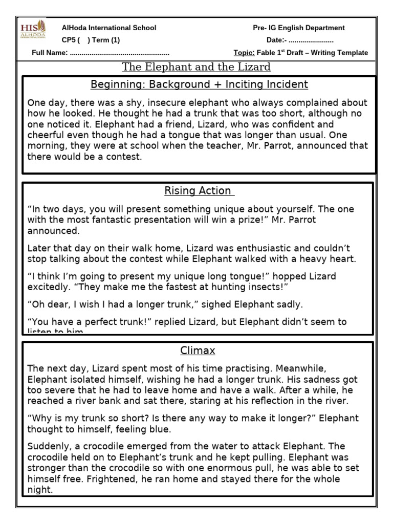 Fable Writing Template: The Elephant's Lesson | PDF | Elephant