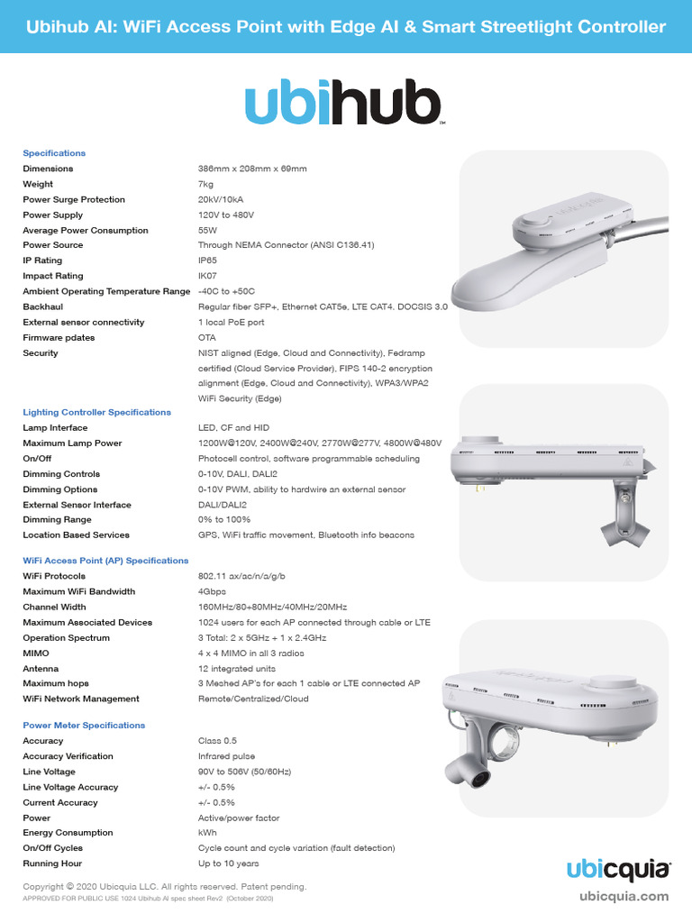 1024 Ubihub AI Spec Sheet - 102320 | PDF | Wi Fi | Wireless Access Point