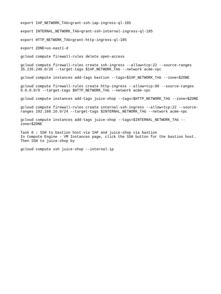 Export IAP NETWORK TAG Grant-Ssh-Ia | PDF