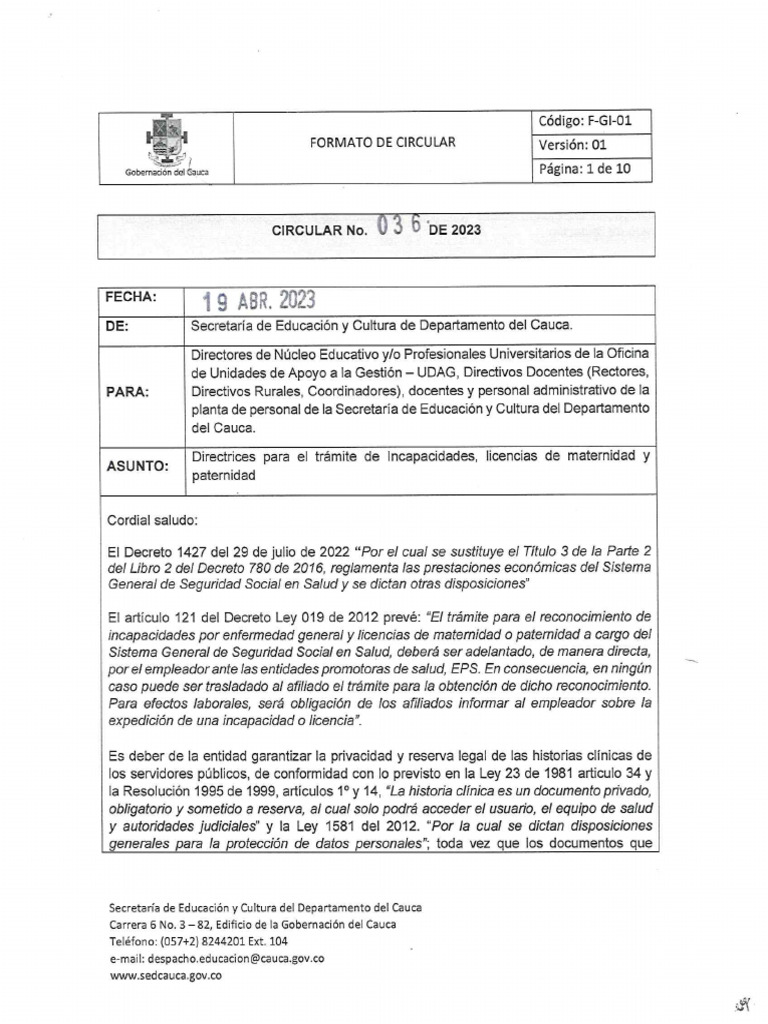 CIRCULAR 036-2023 | PDF