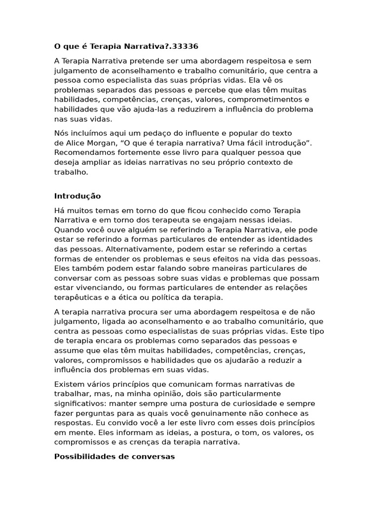 Entenda a Terapia Narrativa | PDF | Tempo | Narrativa