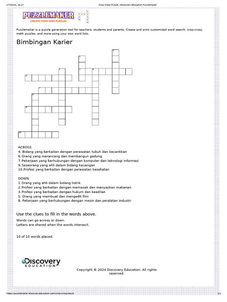 LKPD Bimbingan Karier (Teka Teki Silang) | PDF