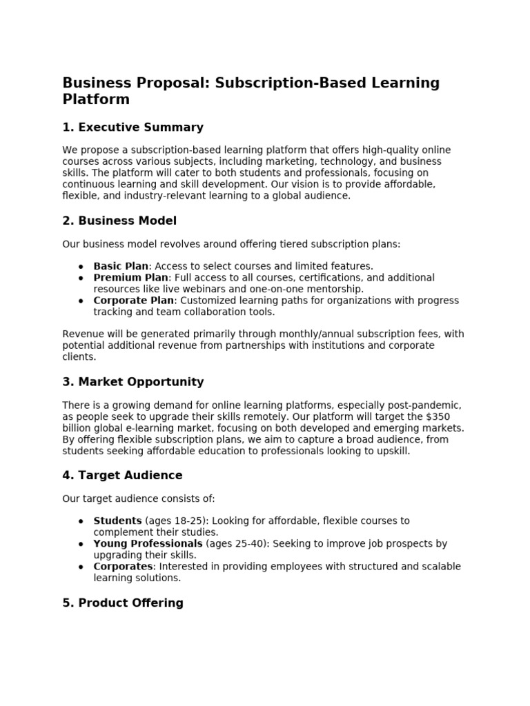 Subscription Learning Platform Proposal | PDF | Subscription Business ...