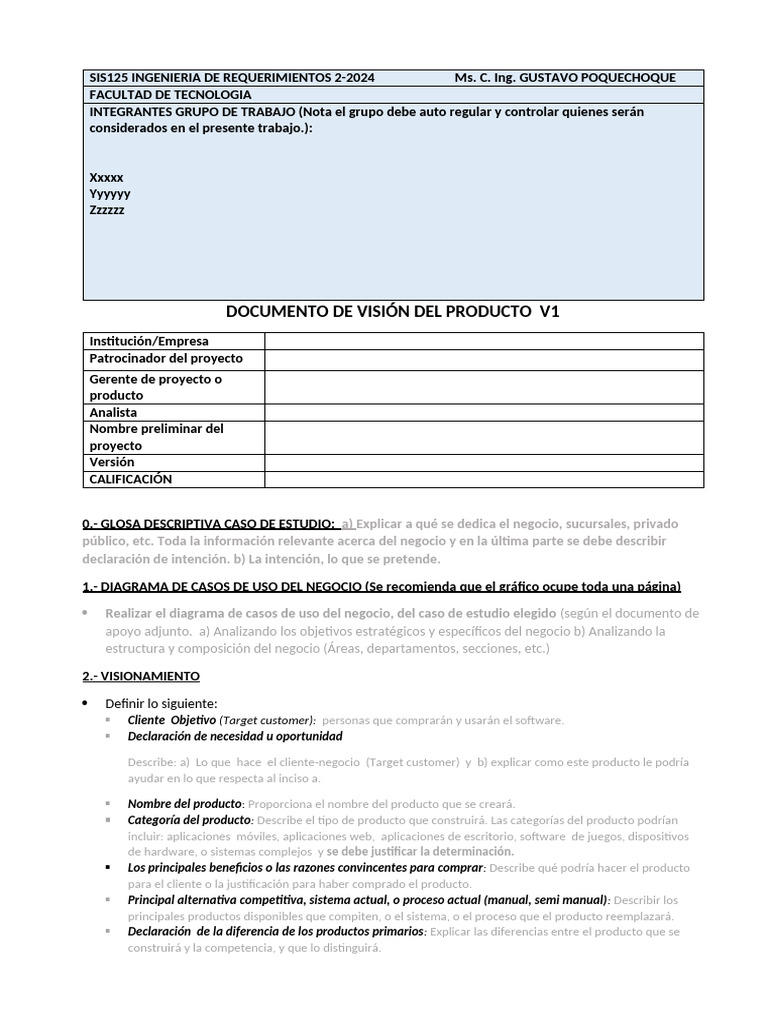 Plantilla-Vacia Documento de Visión Del Producto 2-2024 | PDF | Riesgo ...