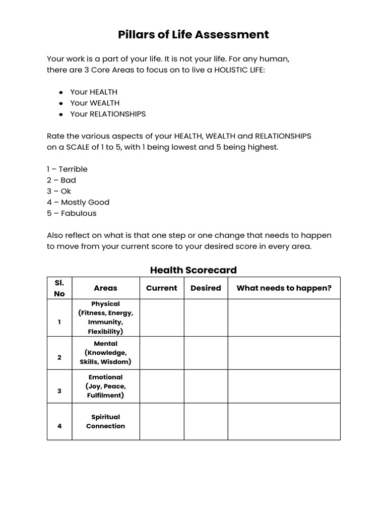Holistic Life Self-Assessment Guide | PDF