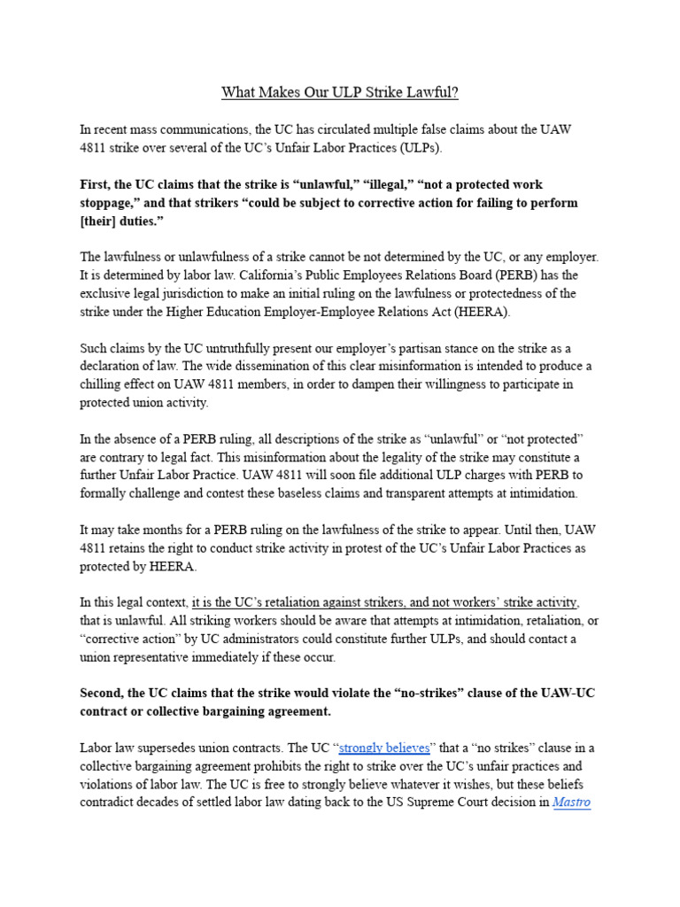 What Makes Our ULP Strike Lawful | PDF | Strike Action | United States ...