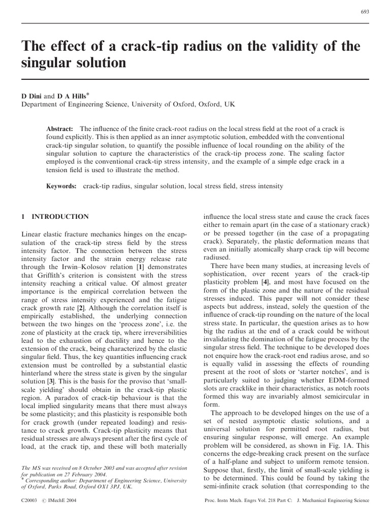 The Effect of A Crack Tip Radius On The Validity of The Singular ...