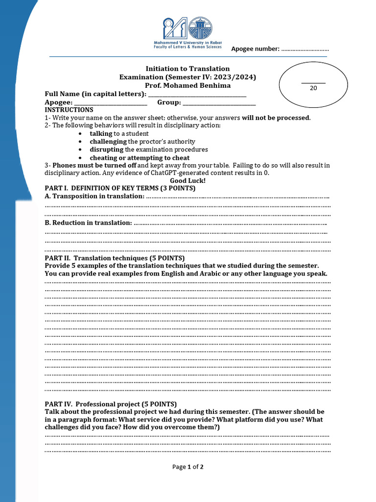 Translation Exam Instructions 2023 | PDF