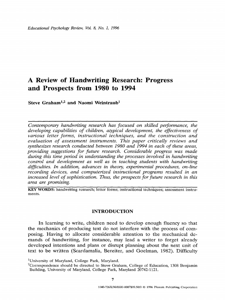 A Review of Handwriting Research - Progress and Prospects From 1980 To ...