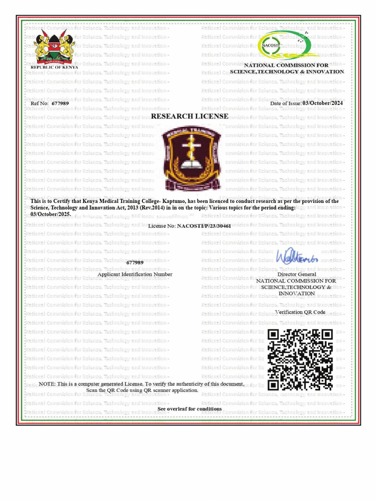 Research Permit-NACOSTI | PDF | Business