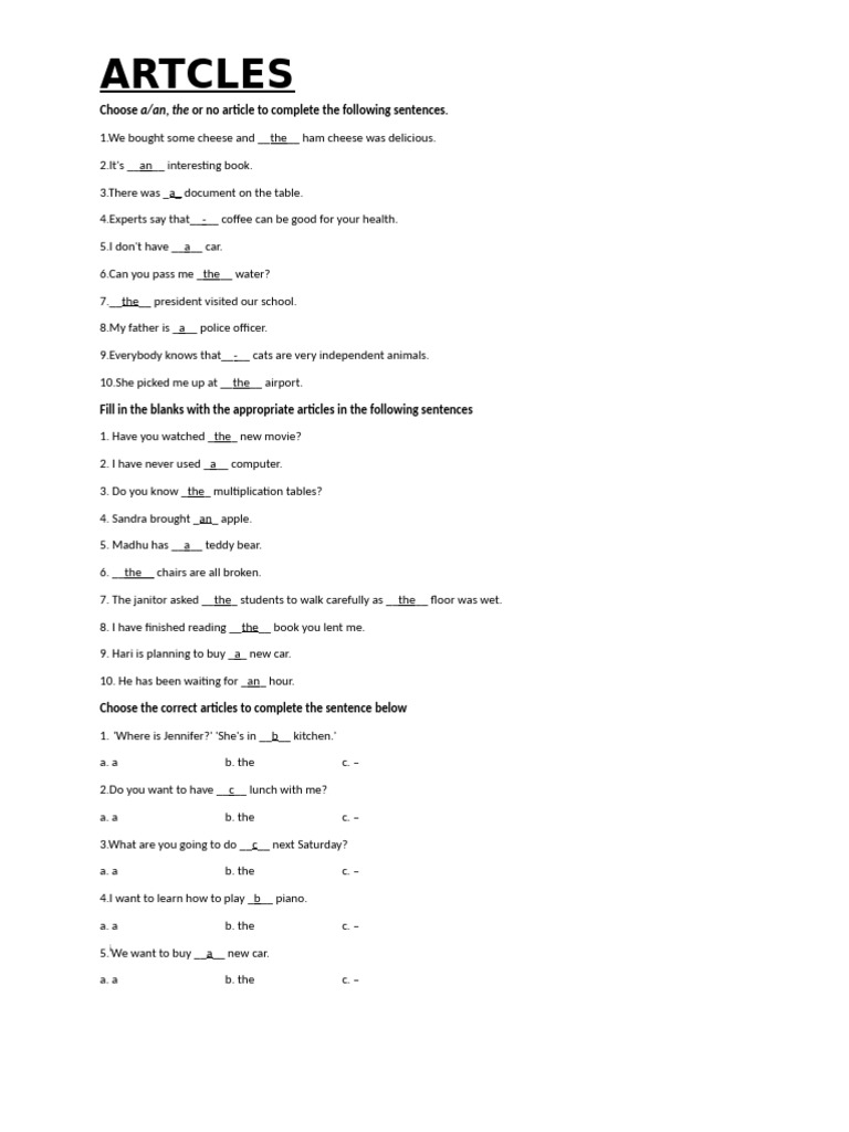 Article Usage Practice Exercises | PDF | Career & Growth | Language ...