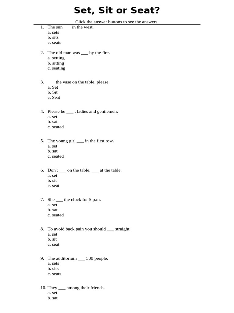 Set Sit Seat | PDF | Home & Garden | Self-Improvement
