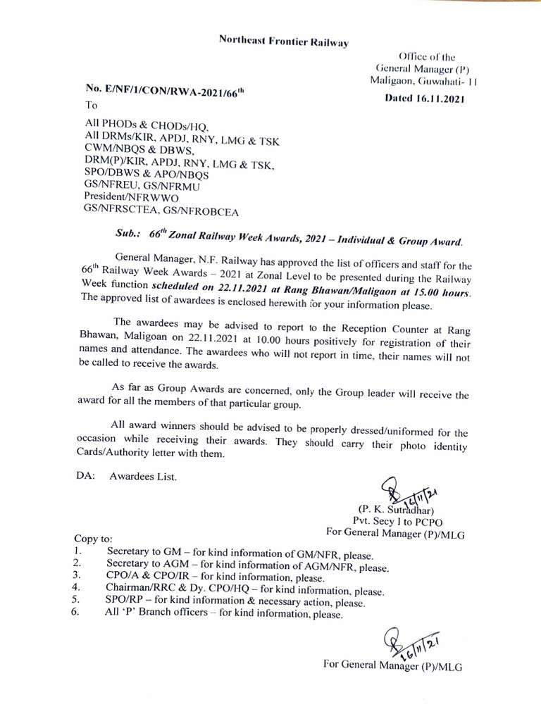 GM Awardee List of Zonal Award 2021 | PDF