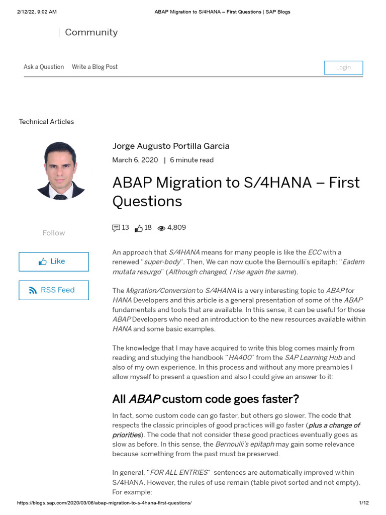 Abap Migration To S 4hana First Questions Sap Blogs Pdf Databases Software Engineering