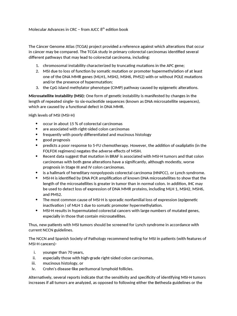 Molecular Advances in CRC Notes | PDF | Colorectal Cancer | Genetics