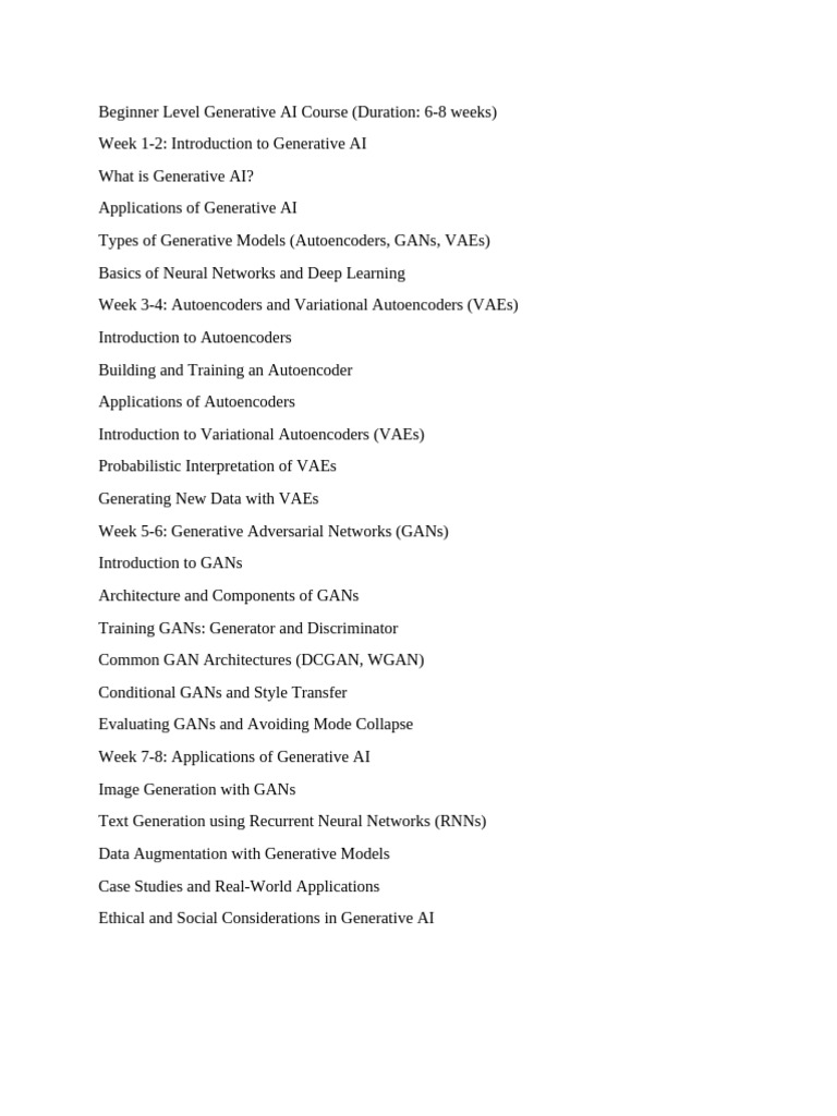 Generative Ai Course Outline Pdf Artificial Intelligence