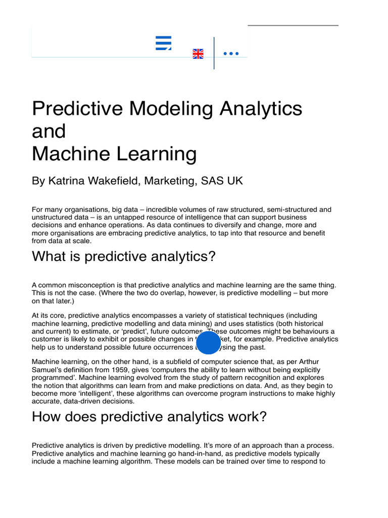 Predictive Modelling, Analytics and Machine Learning SAS UK | PDF ... Predictive Modelling, Analytics and Machine Learning SAS UK | PDF ...