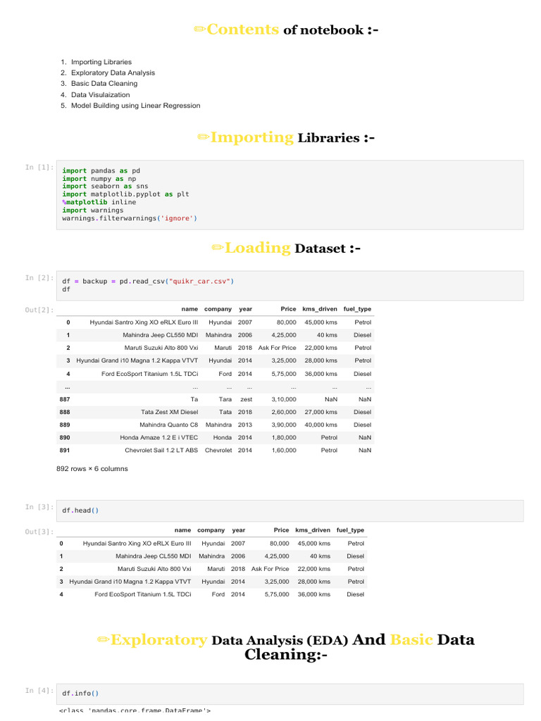 Quikr Car Price Prediction Using Linear Regression 1717999953 | PDF ...
