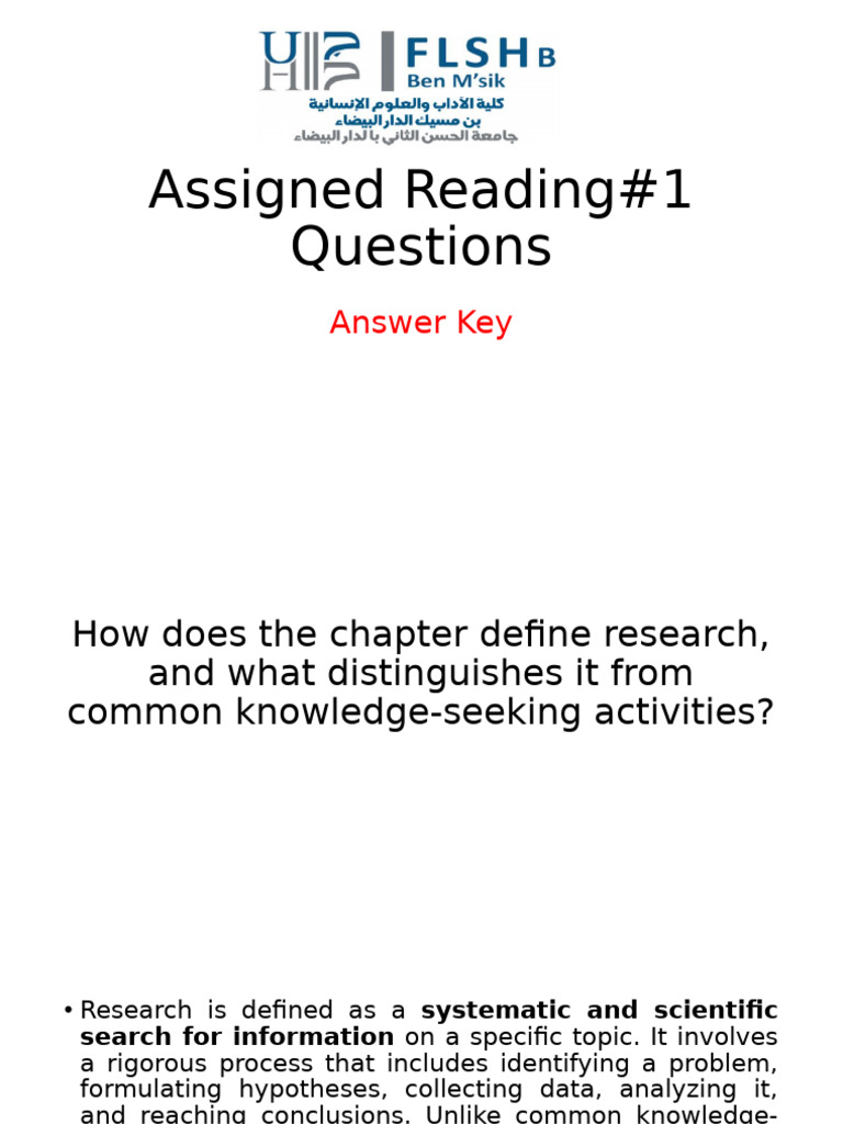 Assigned Reading Answer Key | PDF | Hypothesis | Methodology