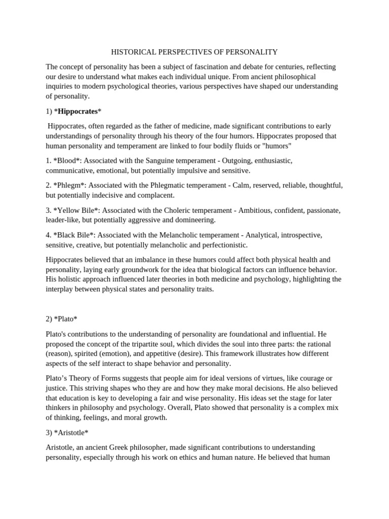 Historical Perspectives on Personality | PDF | Behaviorism | Id