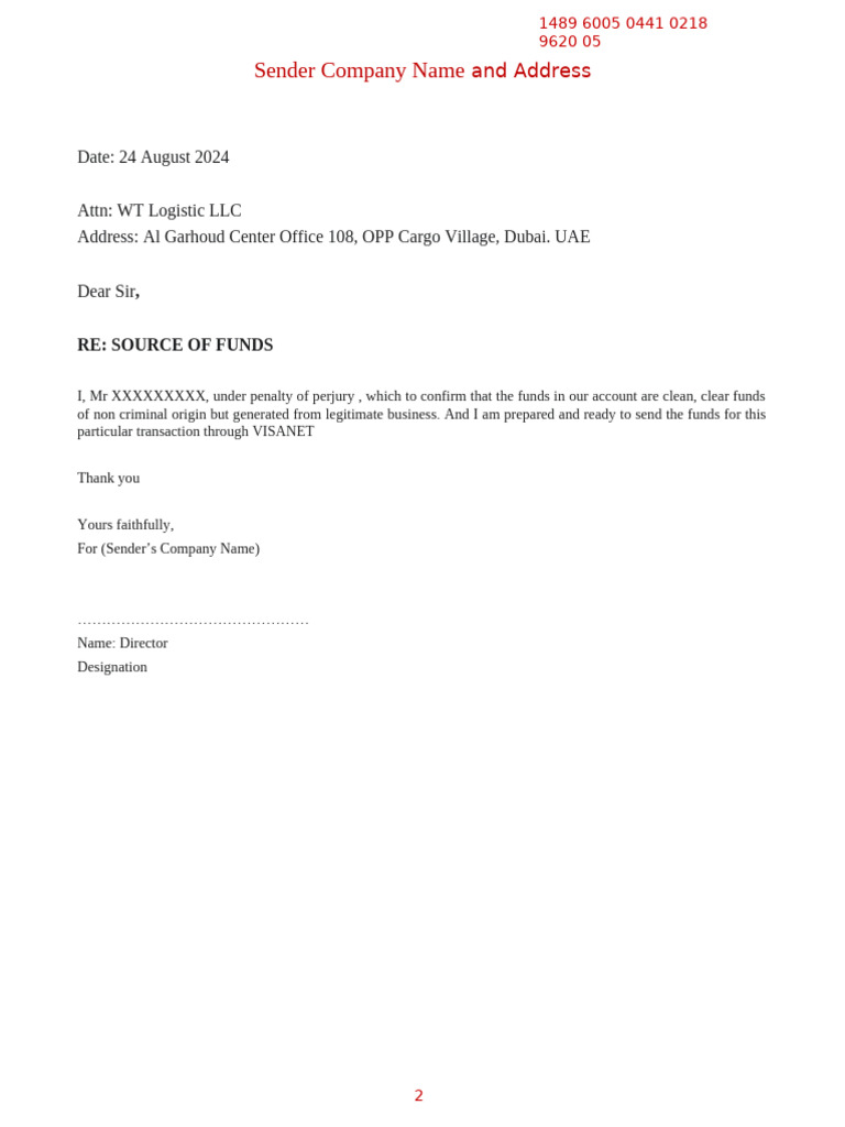Source of Funds Verification Letter | PDF