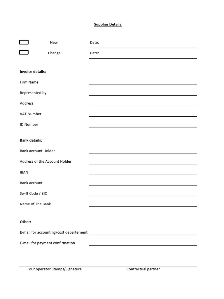Supplier Account and Bank Details Form | PDF