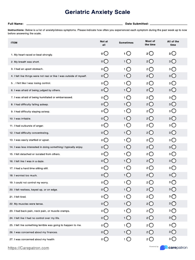 Geriatric Anxiety Scale Assessment Tool | PDF | Anxiety | Causes Of Death