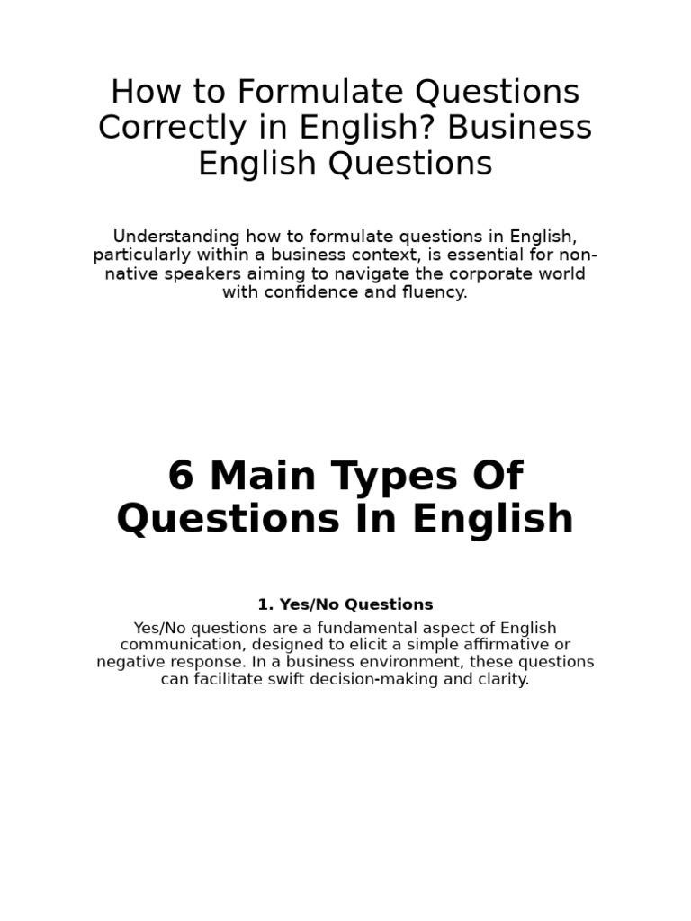 How To Formulate Questions Correctly in English | PDF | Question ...