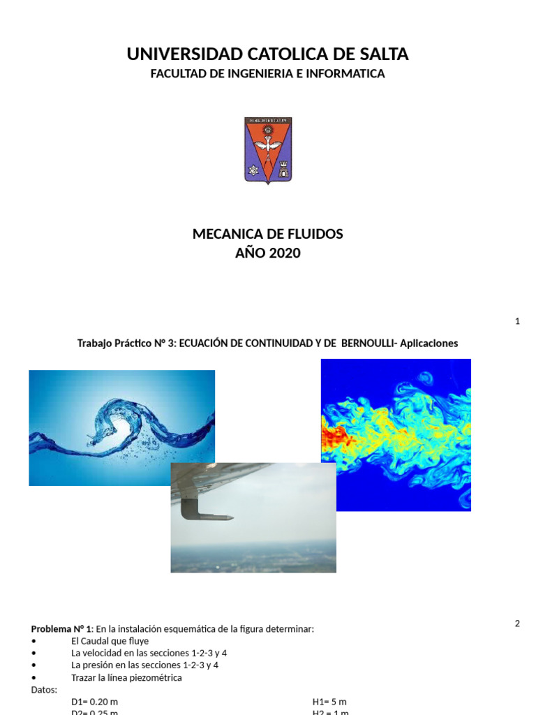 4-TP N 3 - Ecuacion de continuidad y Bernoulli | PDF | Materia suave | Dinámica de fluidos