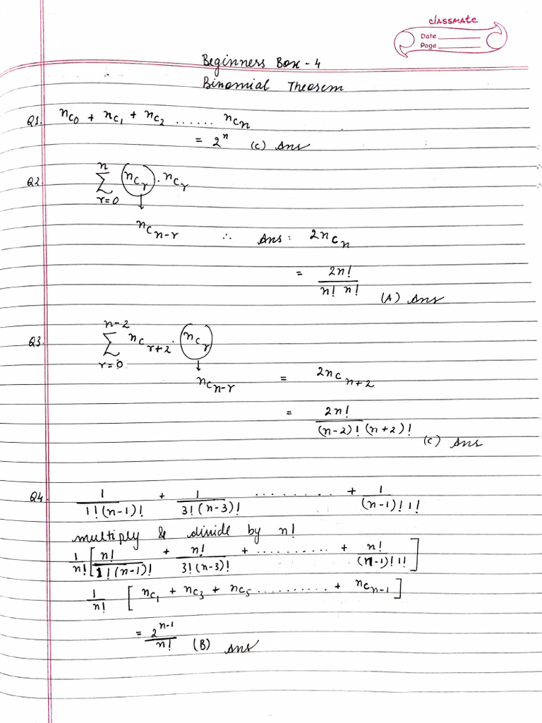 Bb 4 Binomial Theorem Pdf 3161
