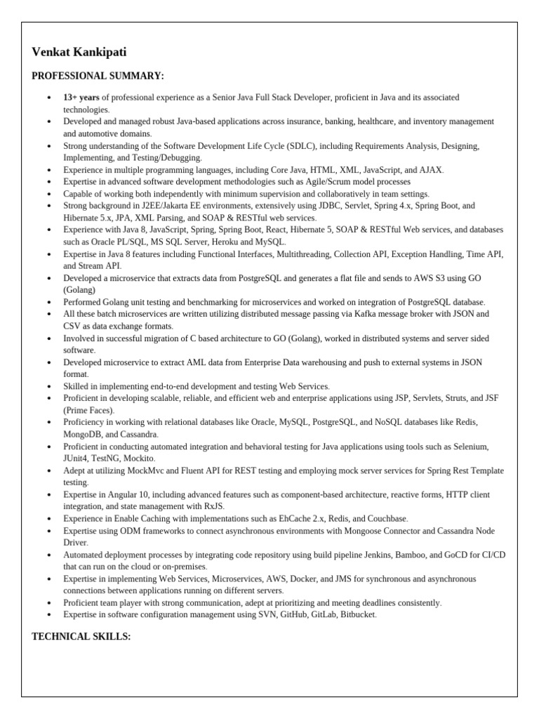 Venkat_Kankipati_Java_ | PDF | Web Service | Spring Framework