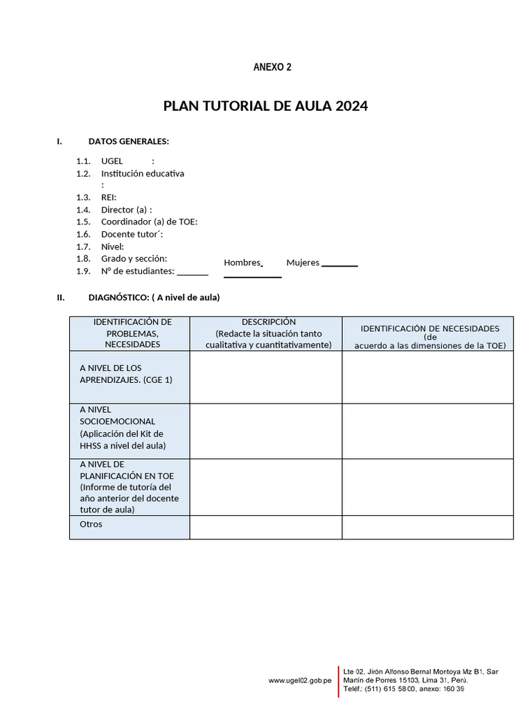 Anexo 3 Plan Tutorial de Aula | PDF | Salón de clases