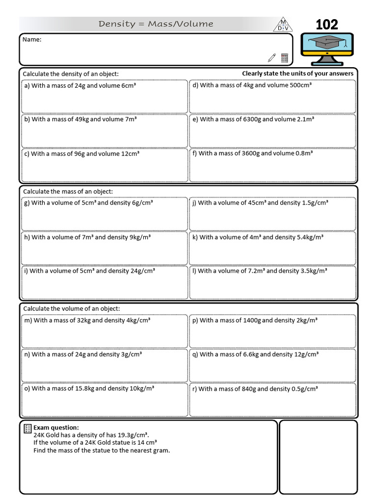 Questions+ +density+ +mass+ +volume+ | PDF