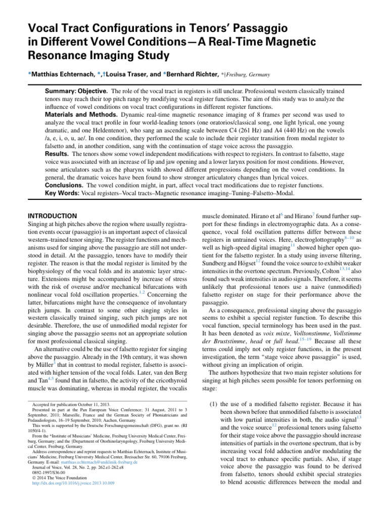 Vocal - Tract - Configurations - in - Tenors - Passaggio in Different ...