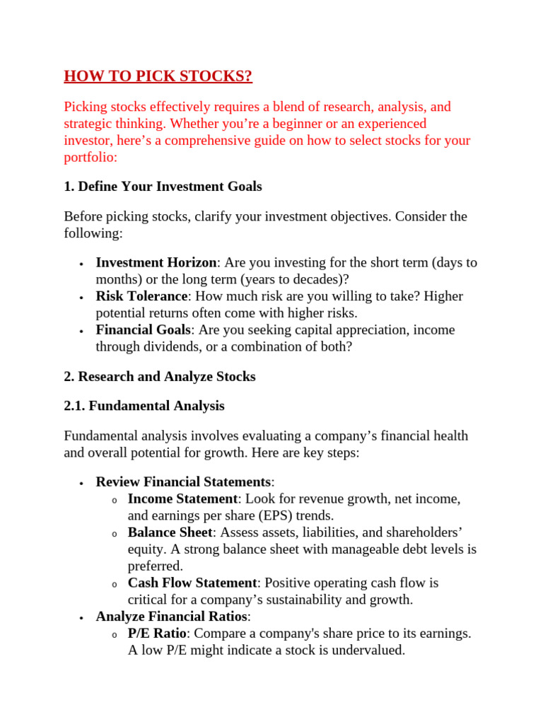 HOW TO PICK STOCKS | PDF | Investing | Stocks