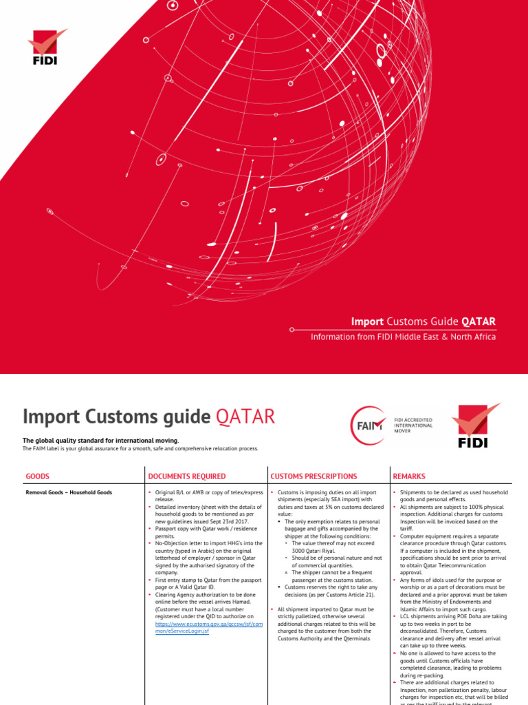 QATAR Import - FIDI Customs Guide | PDF | Customs | Qatar