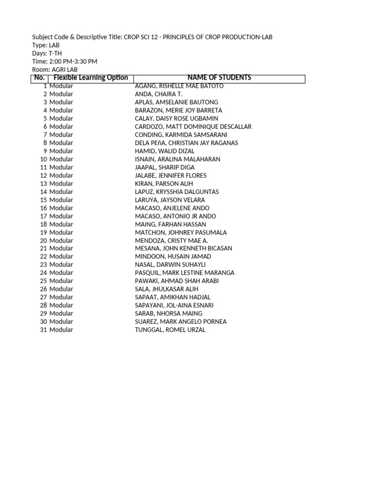 Crop Sci 12 Lab T TH 2 - 00 PM 3 - 30 PM | PDF