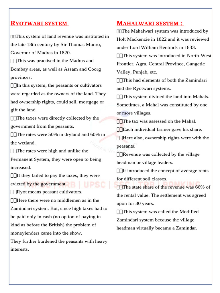 Ryotwari System | PDF | Economies