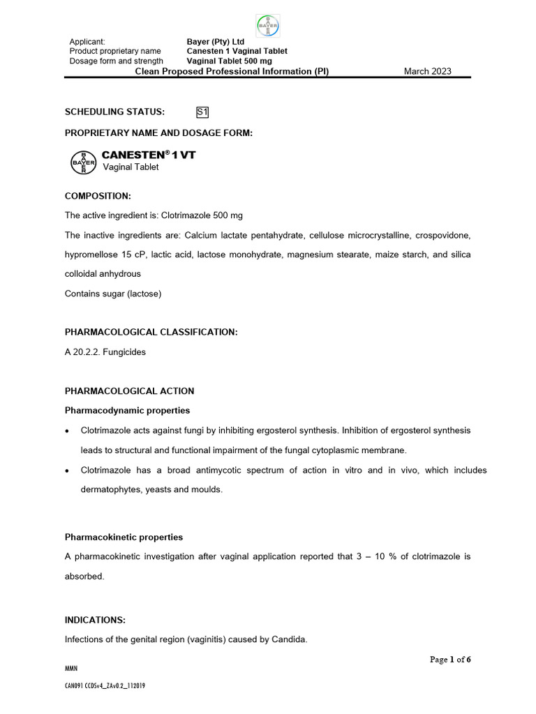 Canesten 1 Vaginal Tablet Professional Informationt | PDF | Vagina ...