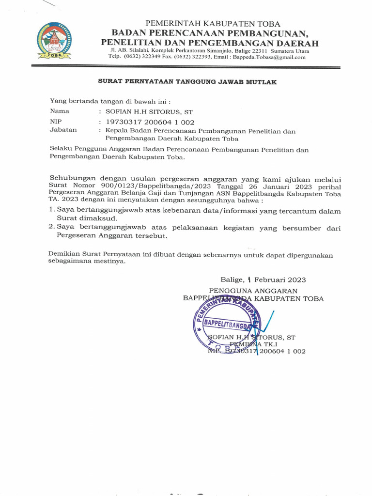 SPTJM Bappelitbangda 1 2023 | PDF