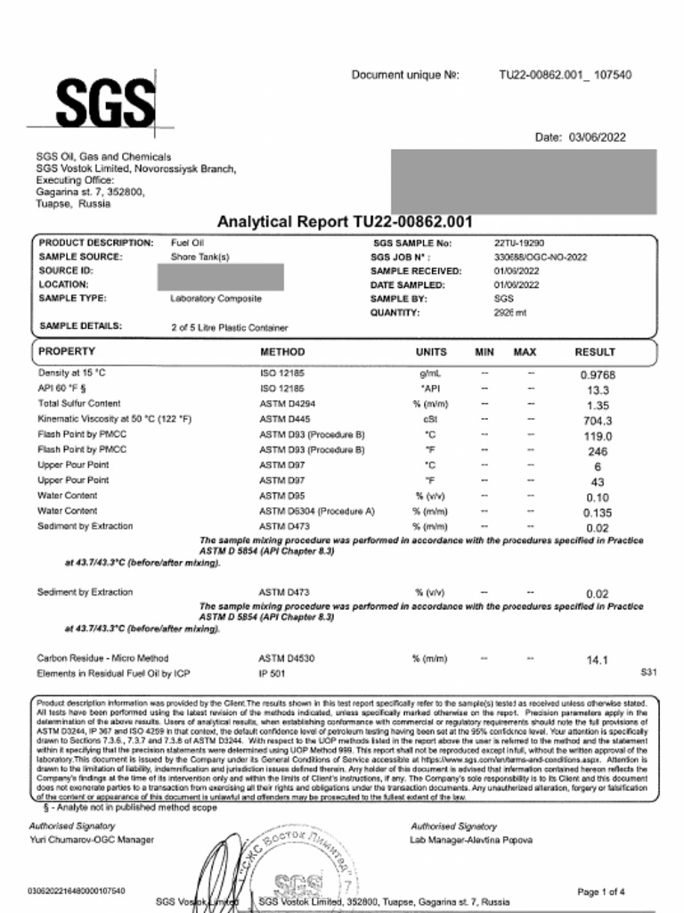 SGS Analytical report_Fuel Oil | PDF