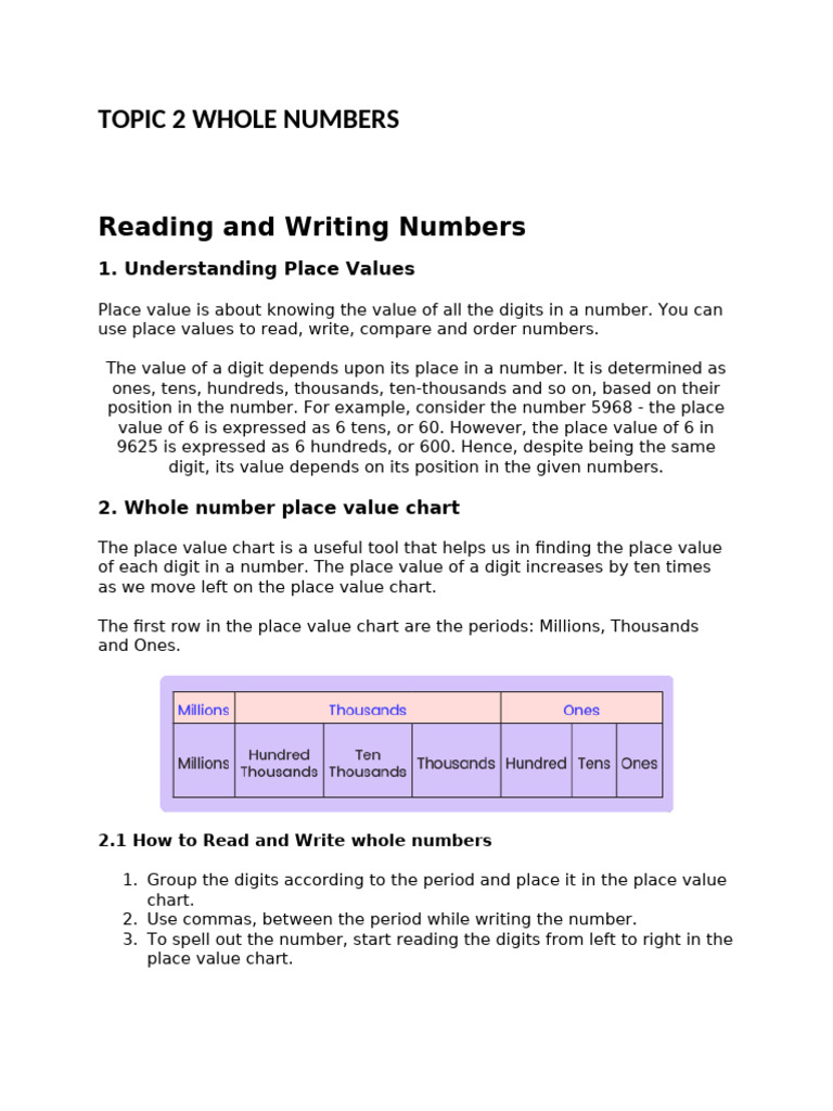 TOPIC 2 WHOLE NUMBERS | PDF | Numbers | Decimal
